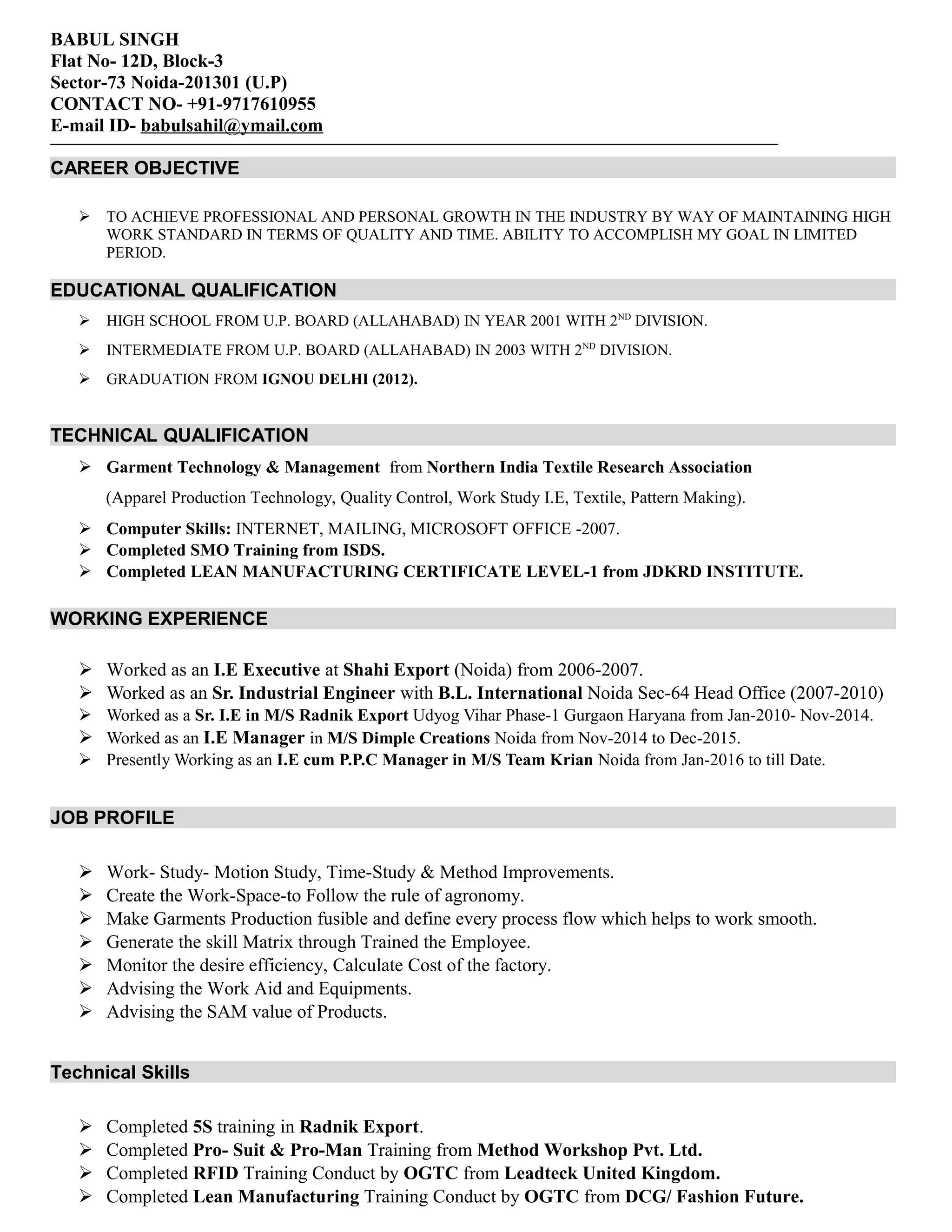 Babul resume | DOC