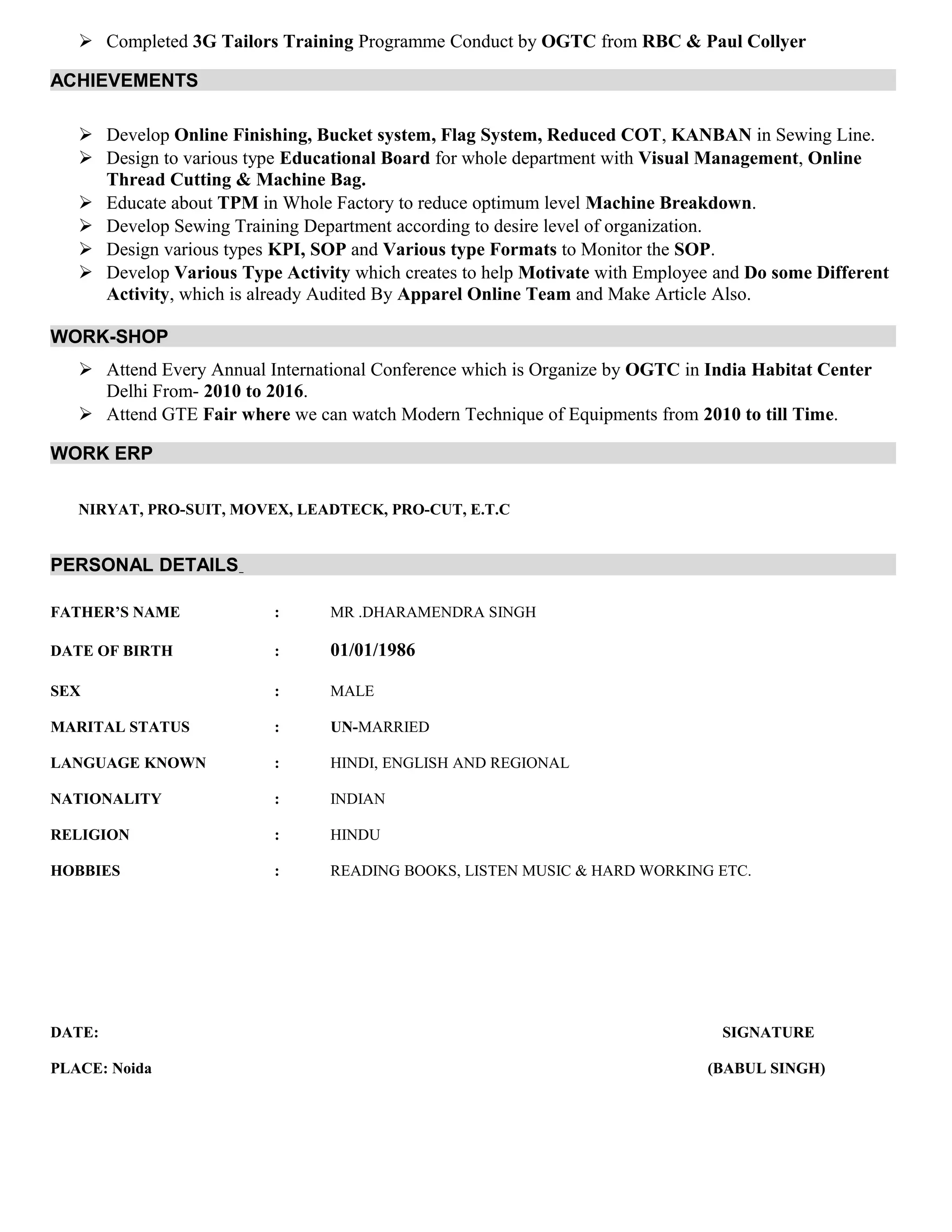Babul resume | DOC