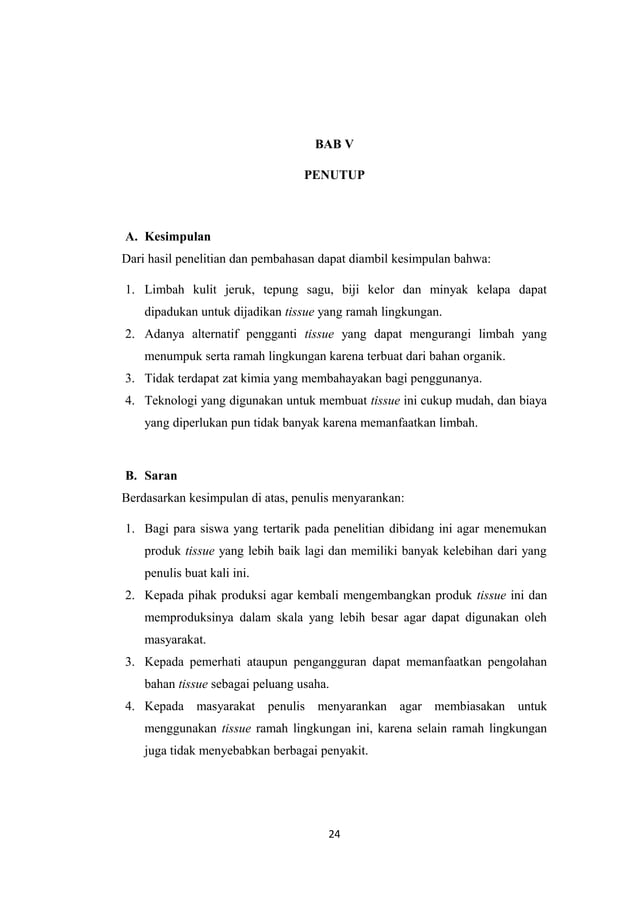 Bab V Karya Tulis Ilmiah Tisu Berbahan Dasar Kulit Jeruk | DOC