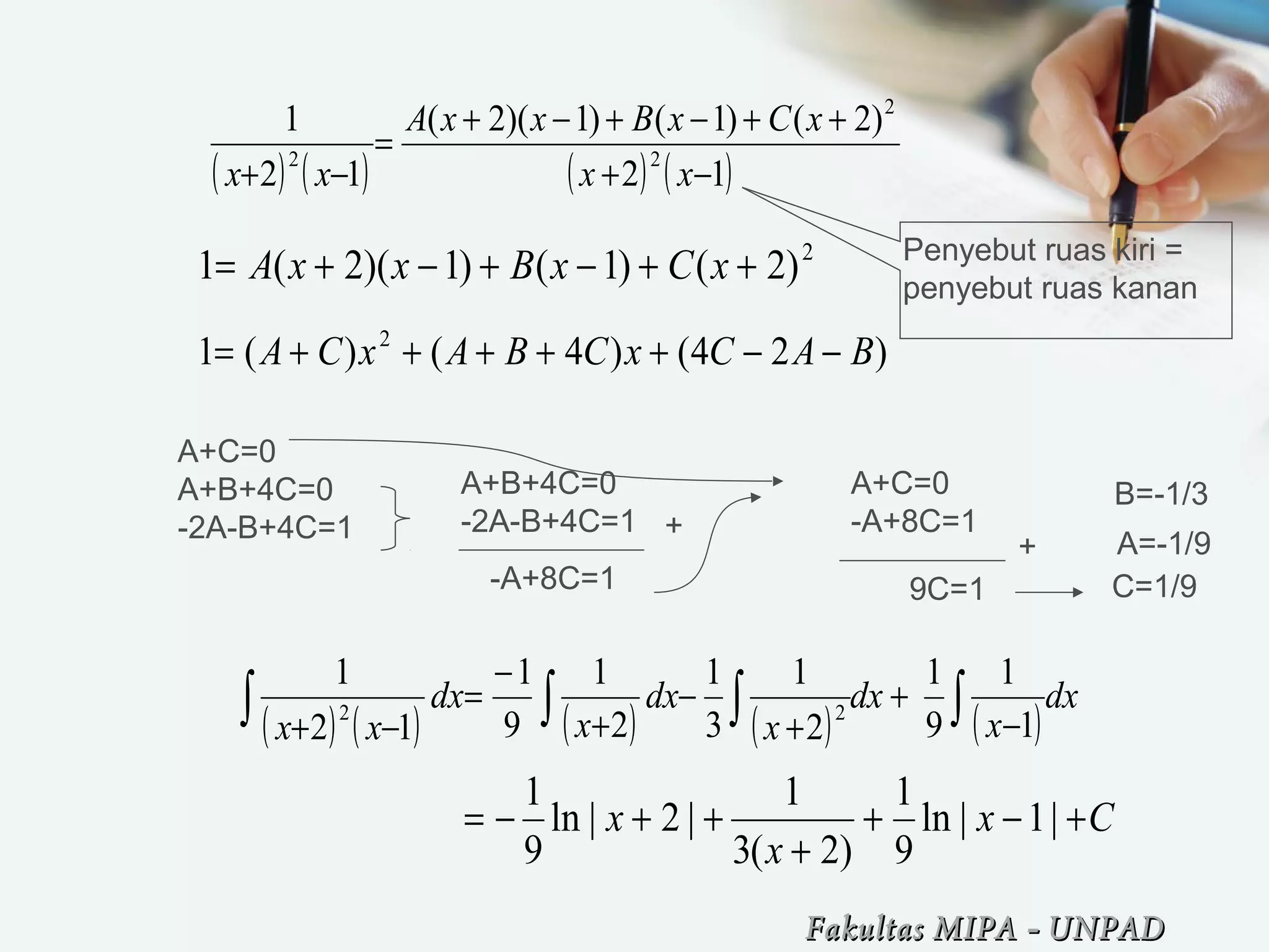 Bab 9. Teknik Pengintegralan ( Kalkulus 1 ) | PPS