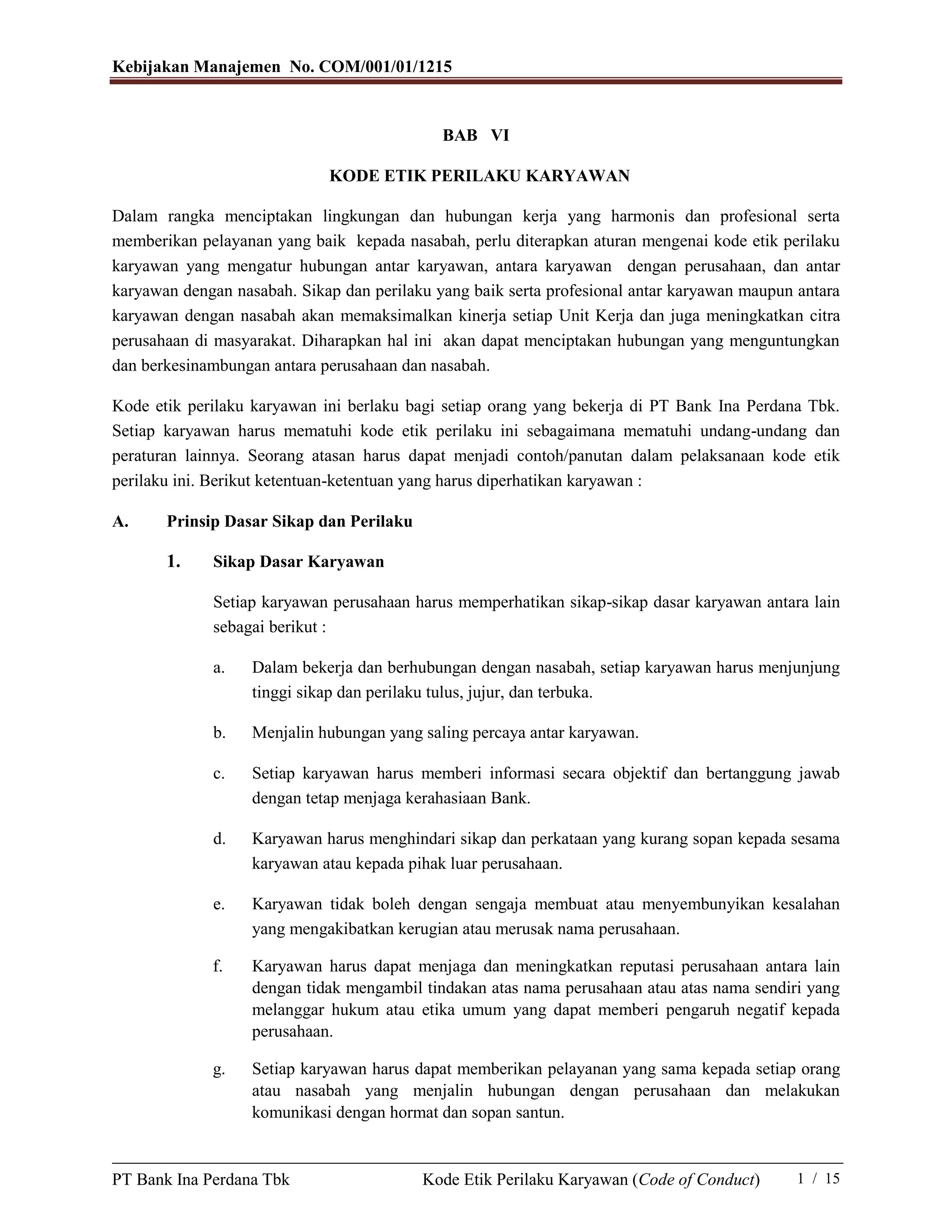Bab vi (kode_etik_perilaku_karyawan) | PDF