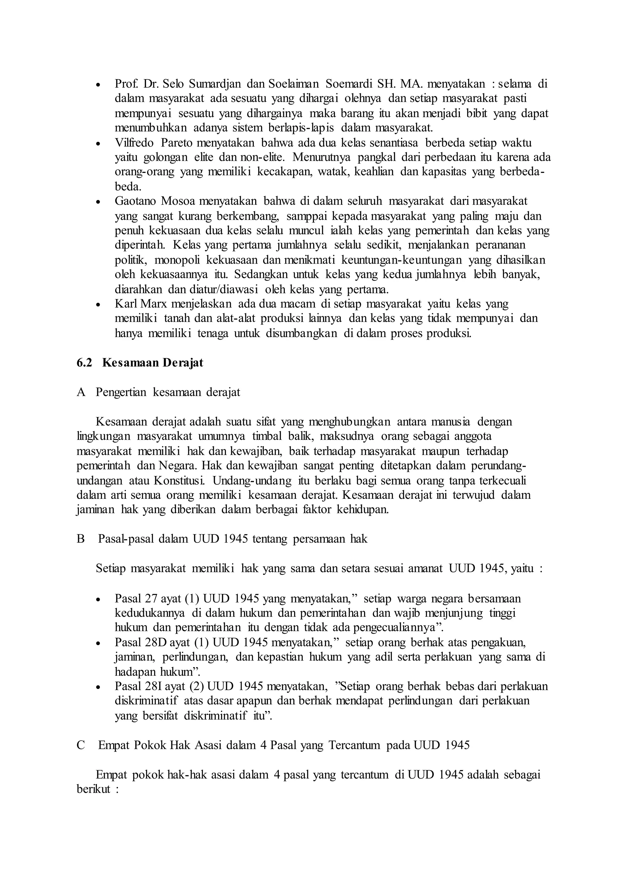 Bab vi pelapisan sosial dan kesamaan derajat | DOCX