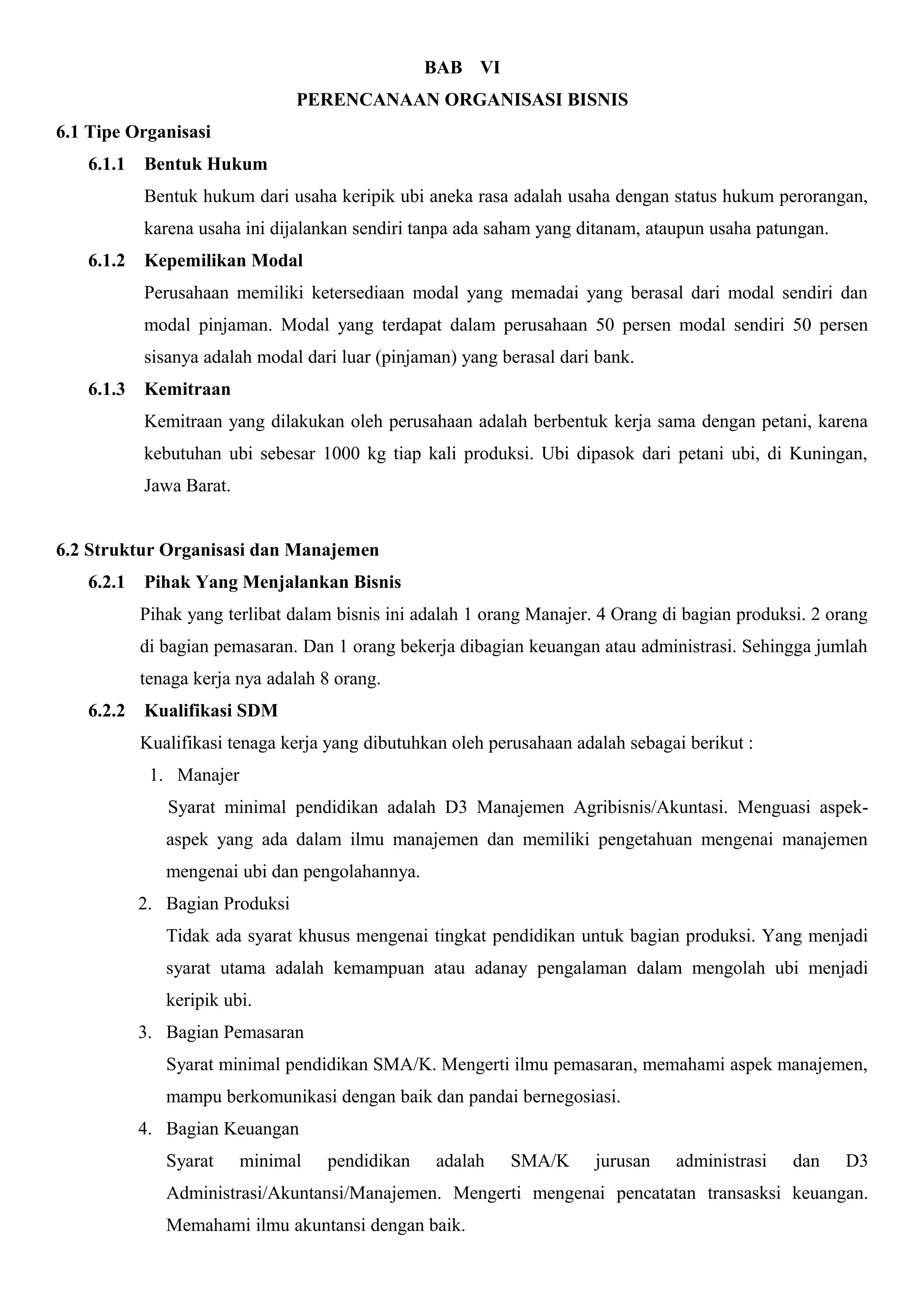 Bab vi perencanaan organisasi bisnis | DOC