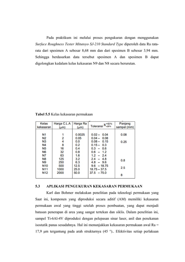 BAB V PENGUKURAN KEKASARAN PERMUKAAN | DOC