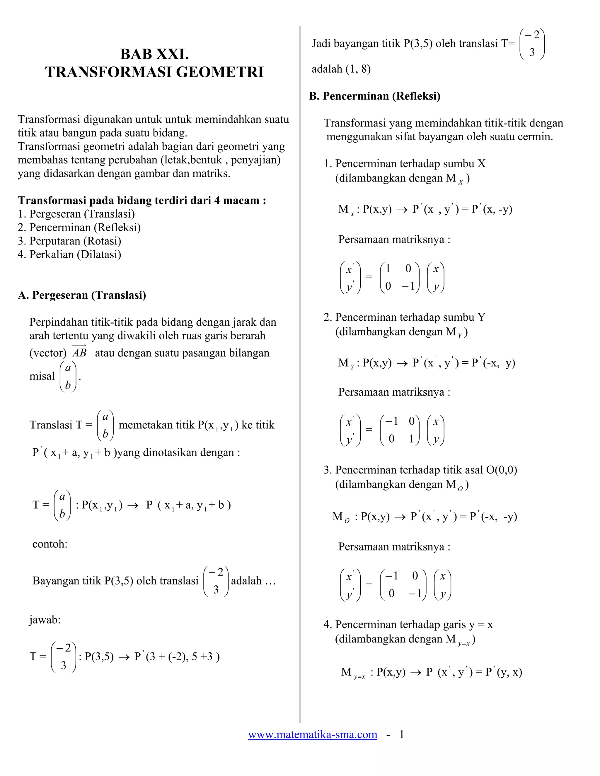 Bab xxi transformasi geometri | PDF