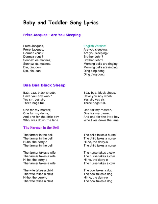 Baby toddler song-lyrics | PDF | Children\'s Music | Music
