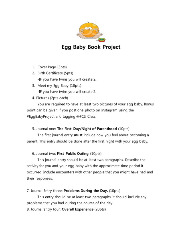 Egg Baby Book Project Guidelines | PDF