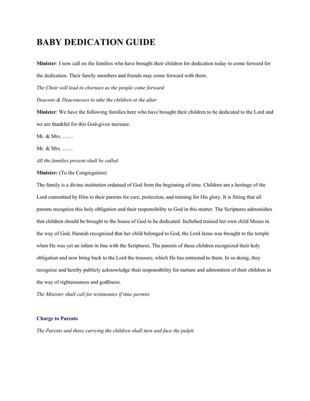 BABY DEDICATION GUIDE for Christian living | DOCX