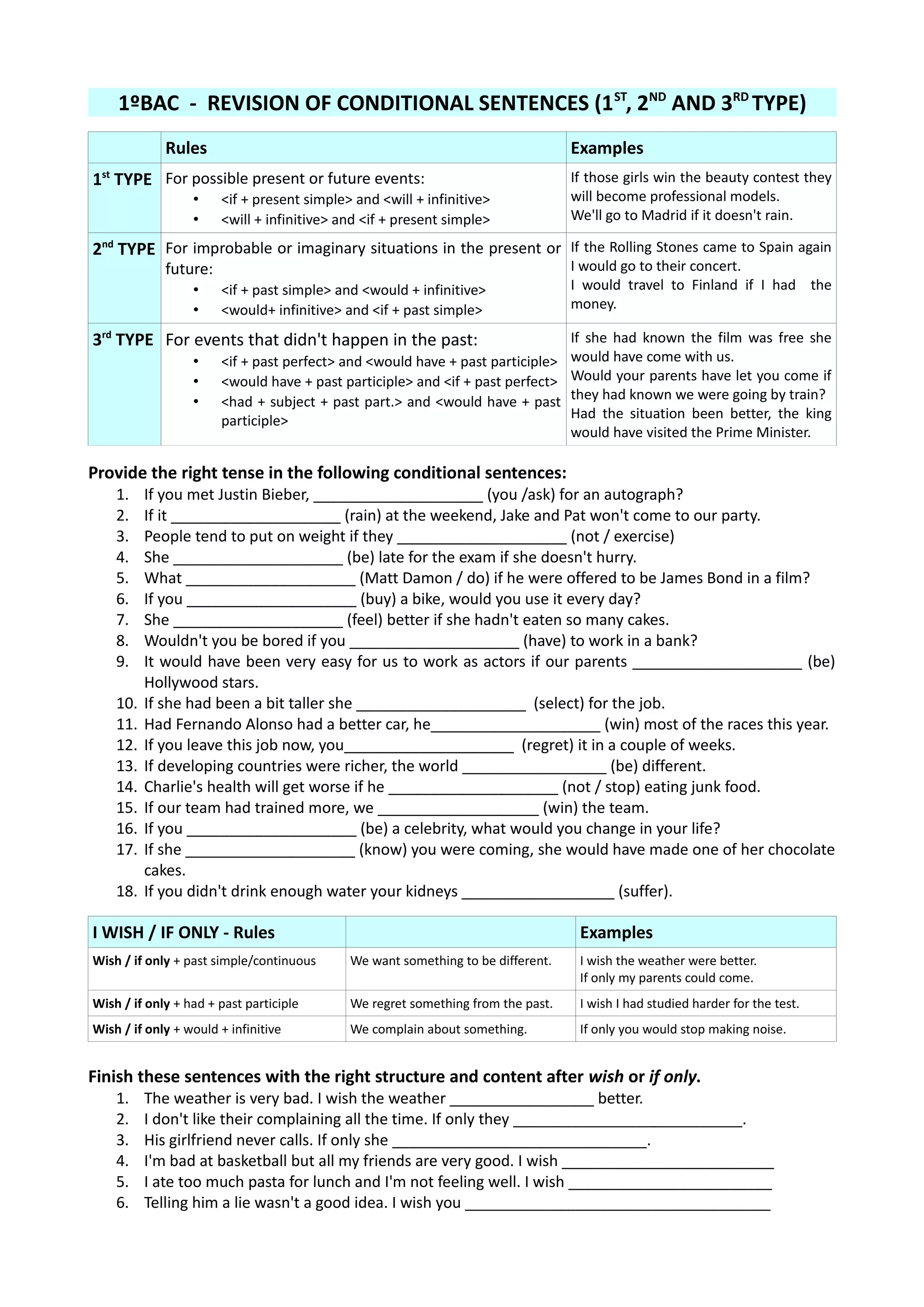 Bac 1 conditional sentences | PDF