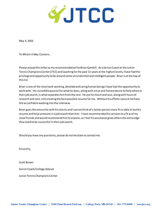 Scott Brown Reference Letter - Senior Coach & College Advisor - Junior ...