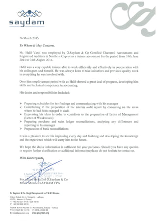PROFESSIONAL REFERENCE-G. SAYDAM& CO. CERTIFIED CHARTERED ACCOUNTANTS ...