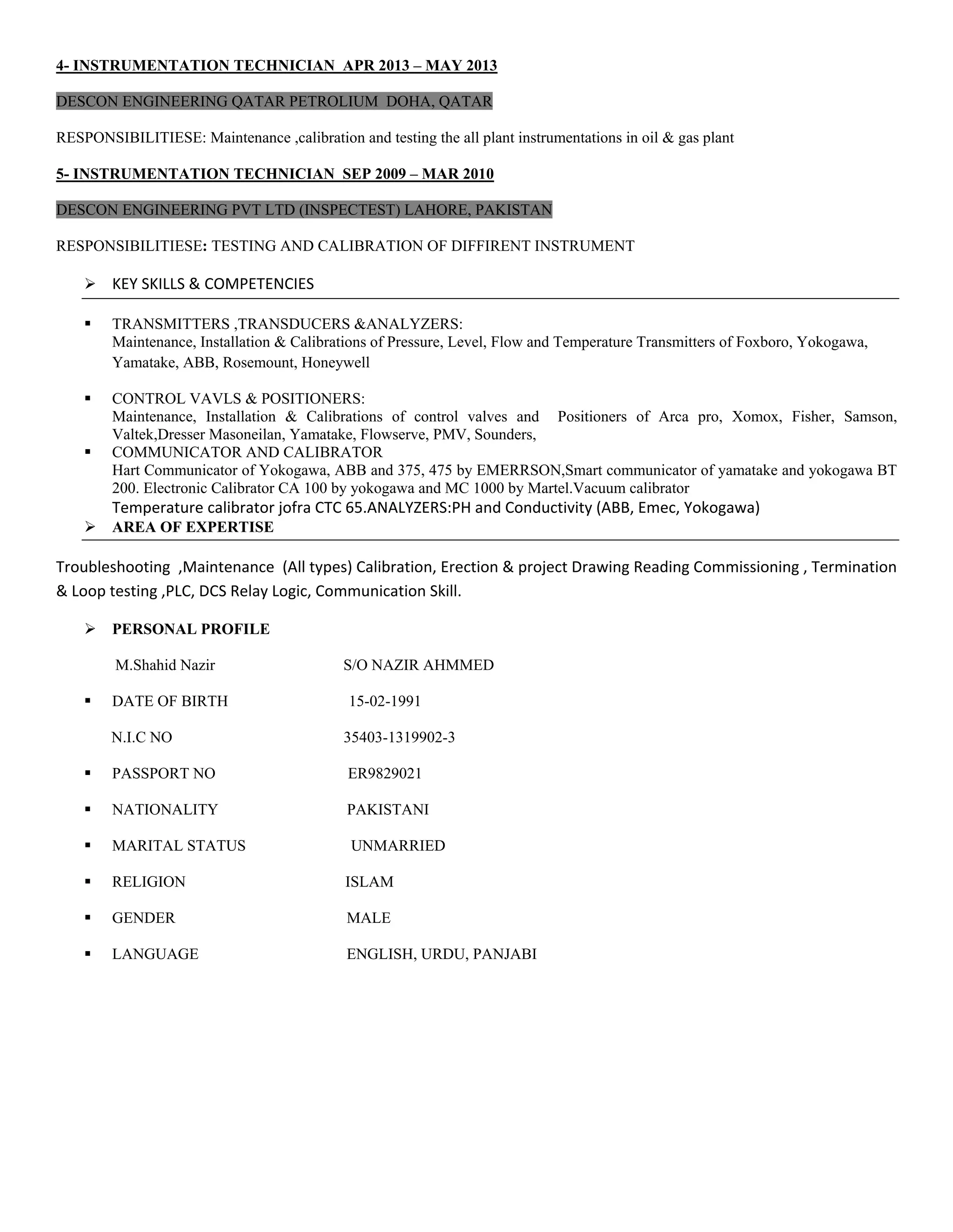 MUHAMMAD SHAHID NAZIR CV 2015 _1_ | PDF