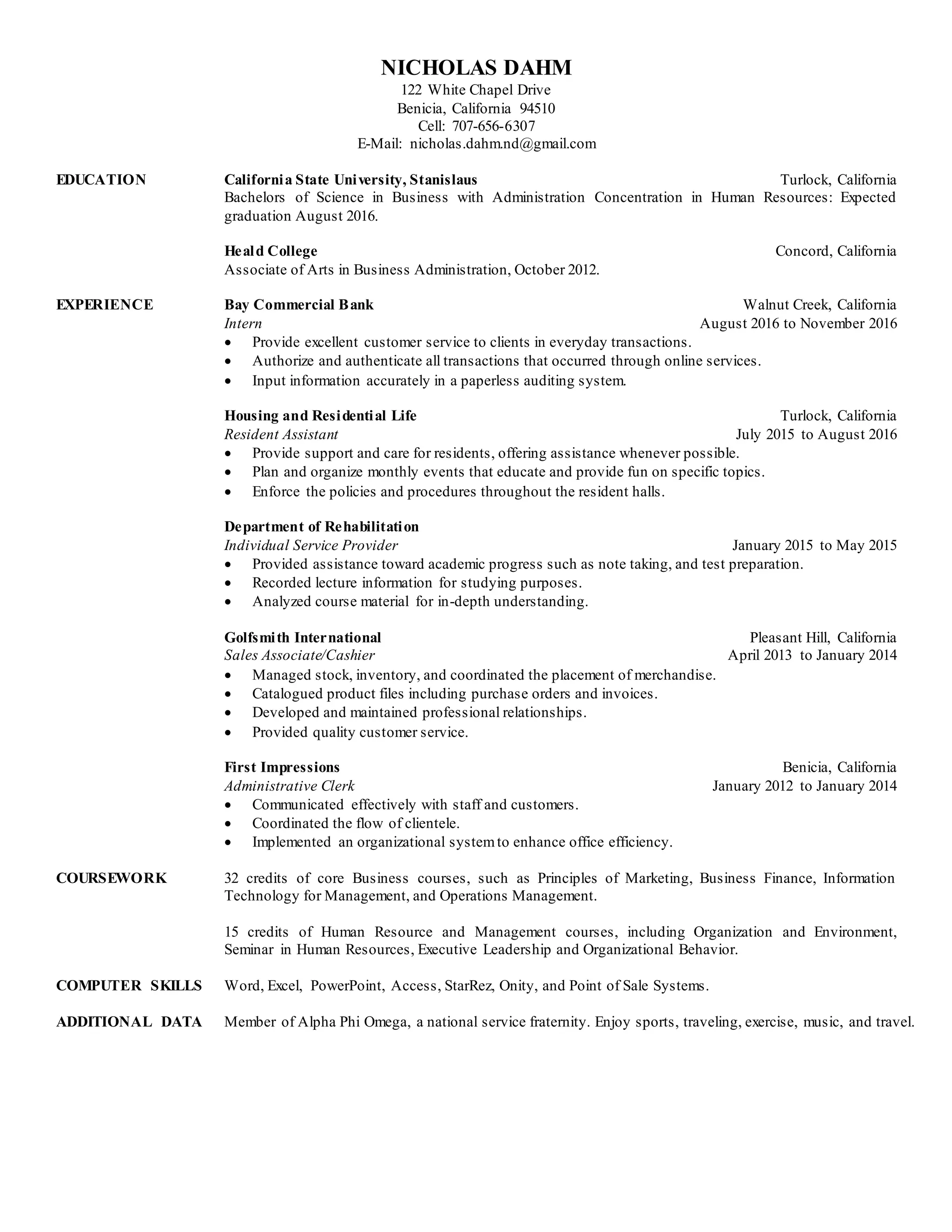 Nicholas Dahm Resume | DOCX