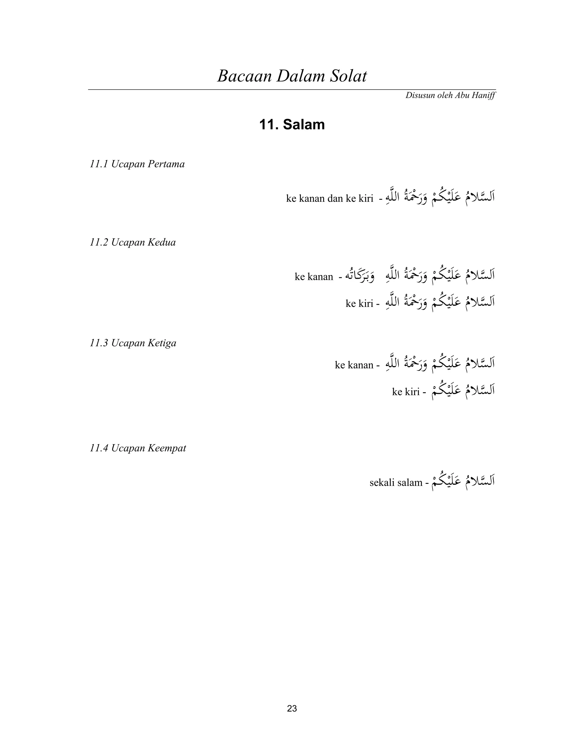 Bacaan Dalam Solat - 11. Salam | PDF