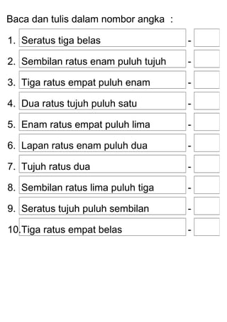 Baca dan tulis dalam nombor angka | DOC