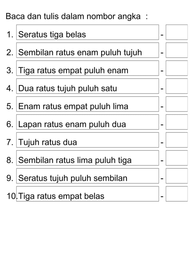 Baca dan tulis dalam nombor angka | DOC