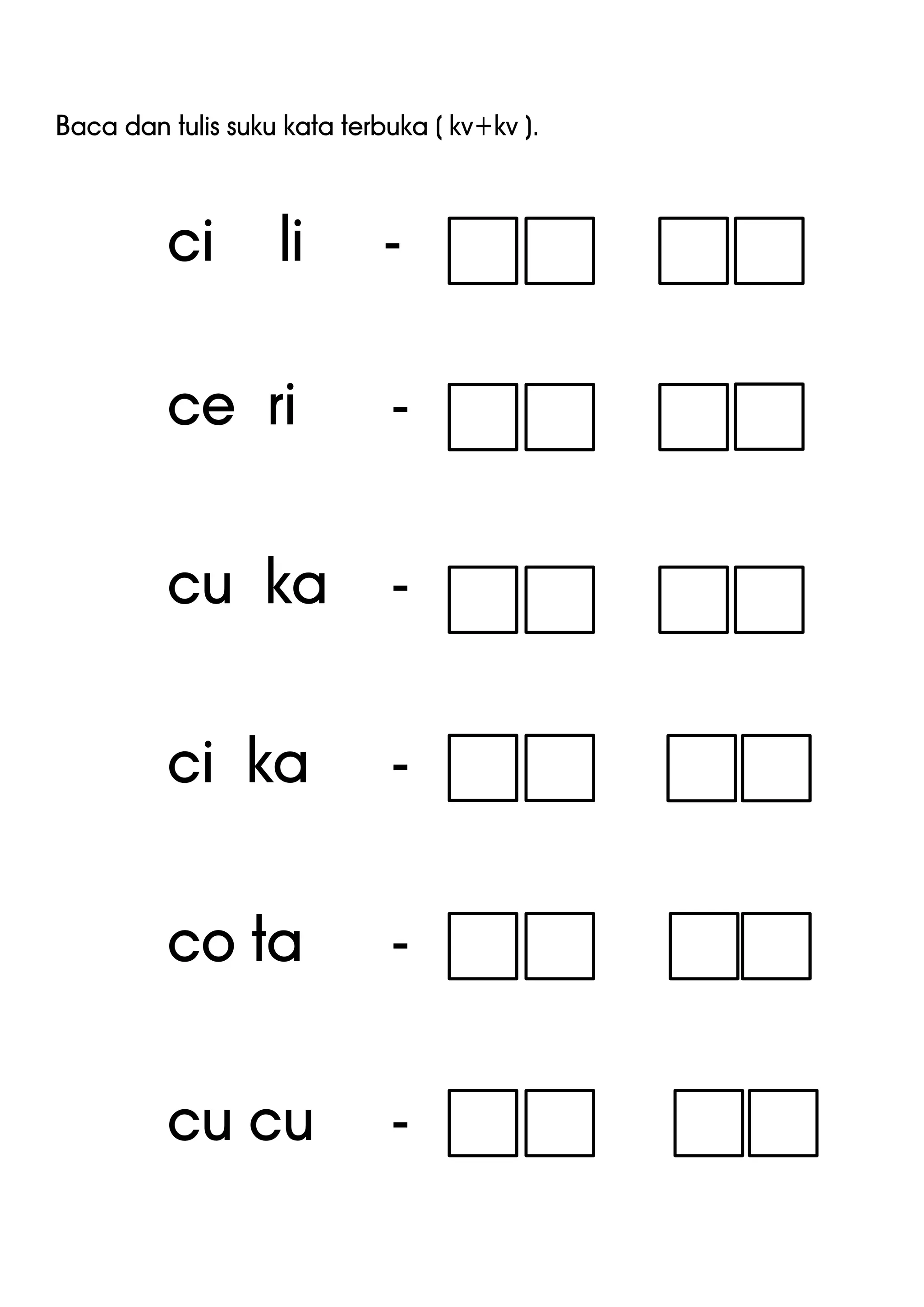Baca dan tulis suku kata terbuka | PDF