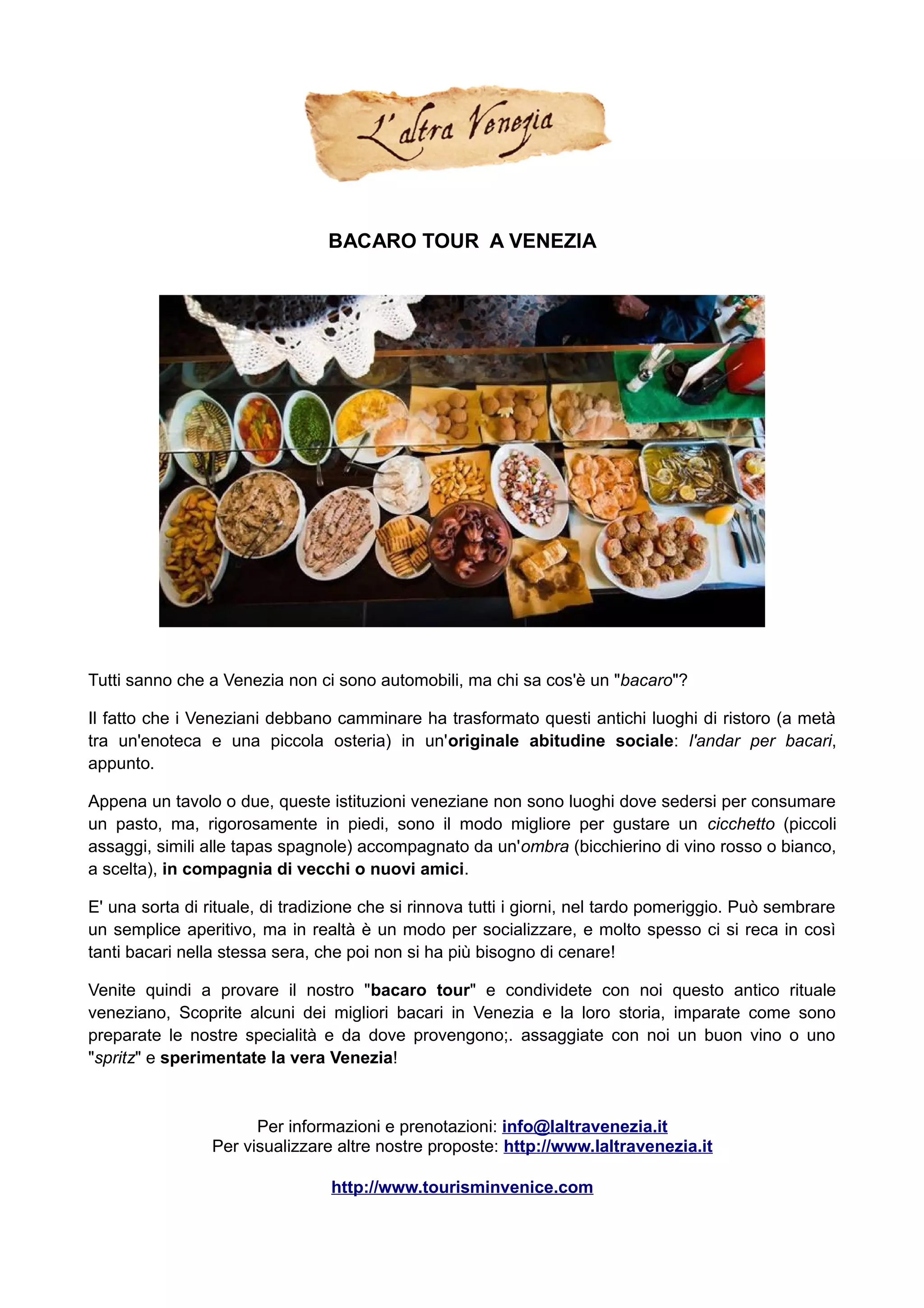 Bacaro tour a Venezia | DOC