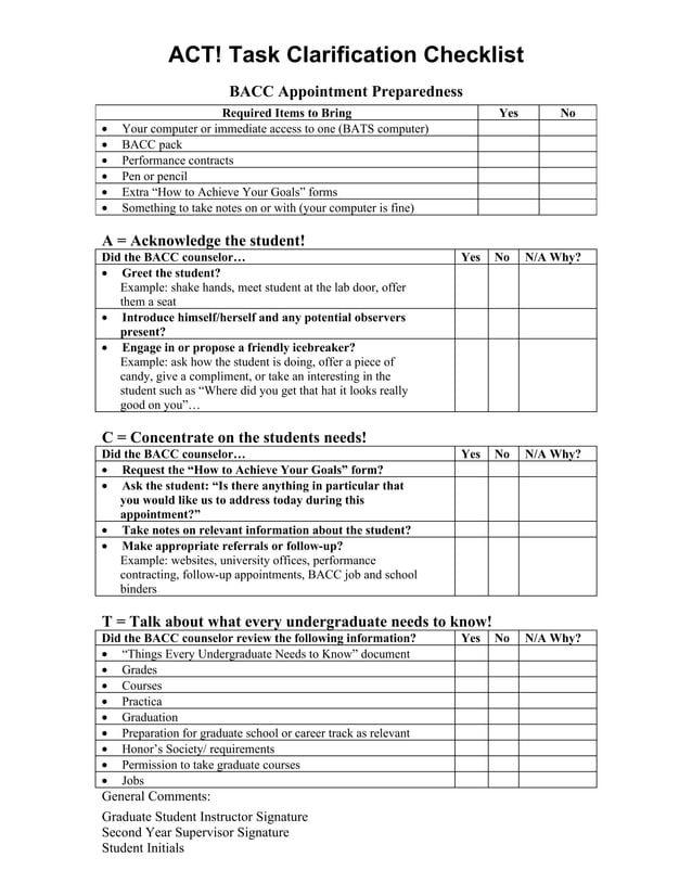 Bacc act appointment checklist | PDF
