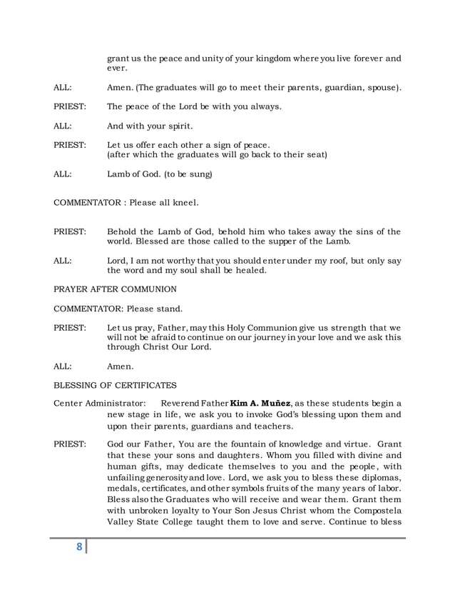 Baccalaureate Mass Sample