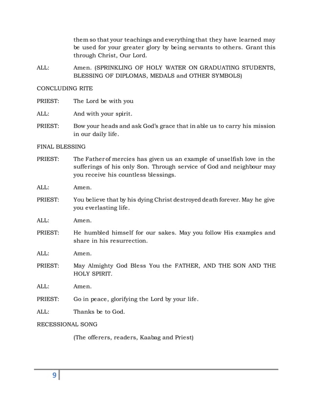 Baccalaureate Mass Sample