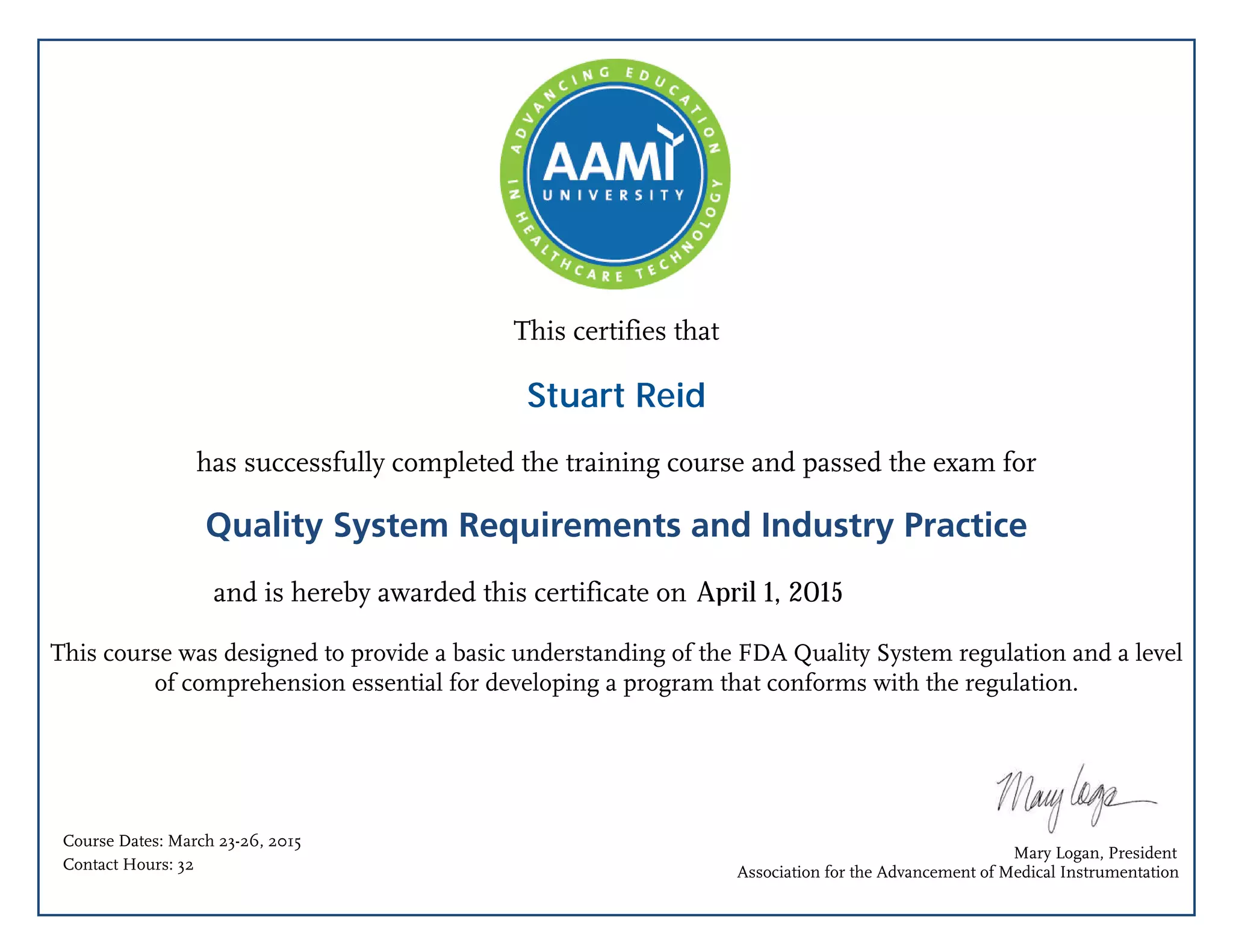 FDA certificate SReid | PDF