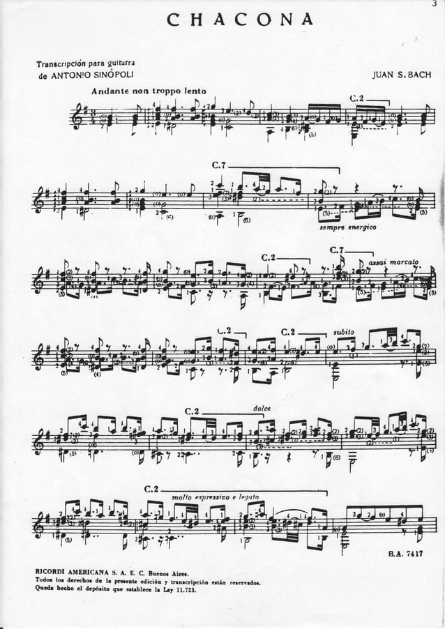 Bach's Chaconne - Em version for guitar solo by Sinopoli | PDF