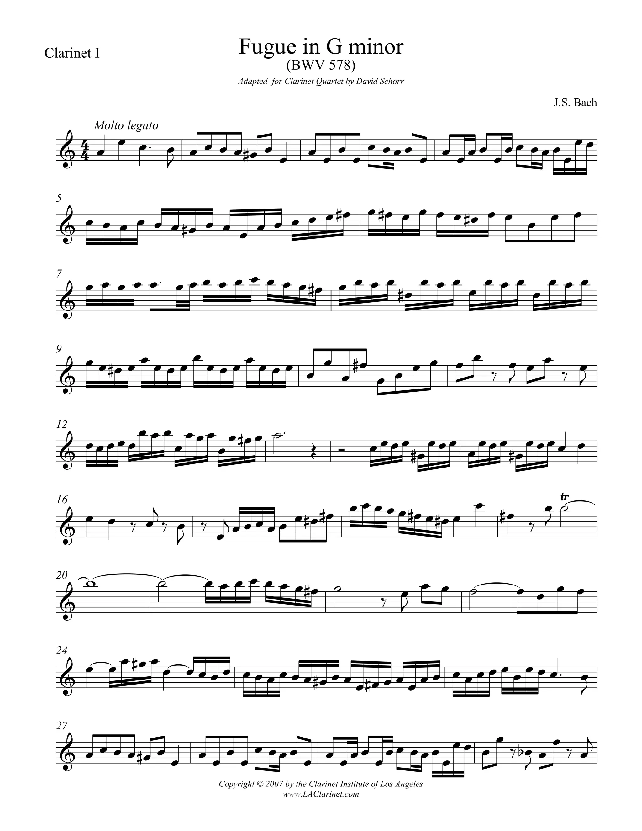 Bach.fuga en sol menor.clarinete 1. | PDF