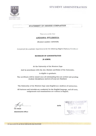 Bachelor of administration completion letter | PDF