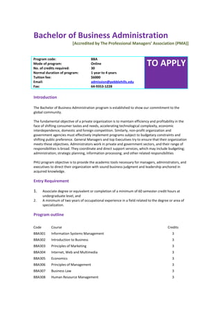 Bachelor Of Business Administration | DOC