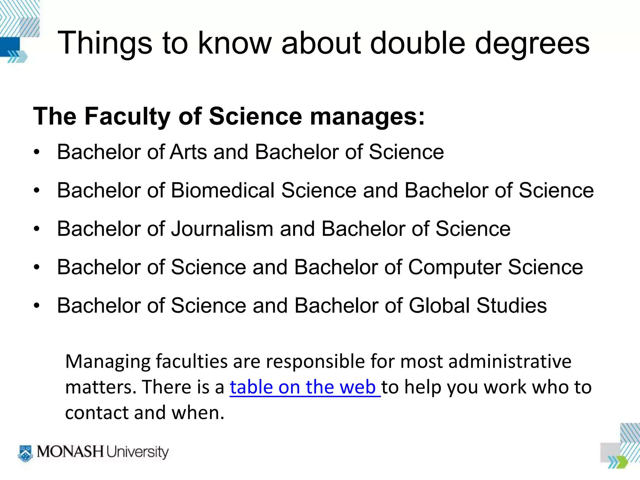 Bachelor of Science Double Degree Enrolment Information | PPTX