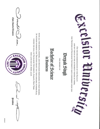 Bachelor of Science in Business Deepak (Danny) Singh Excelsior ...