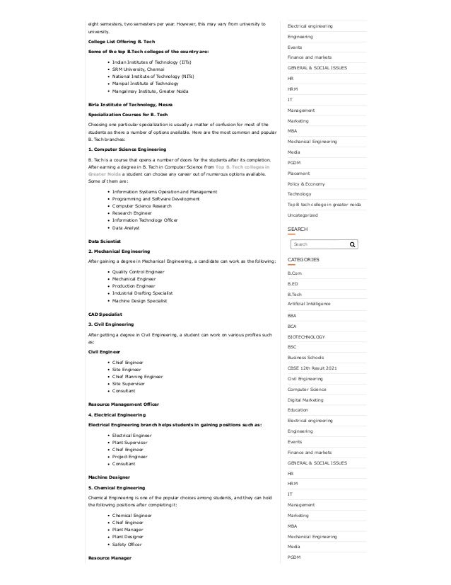 Bachelor of technology course details
