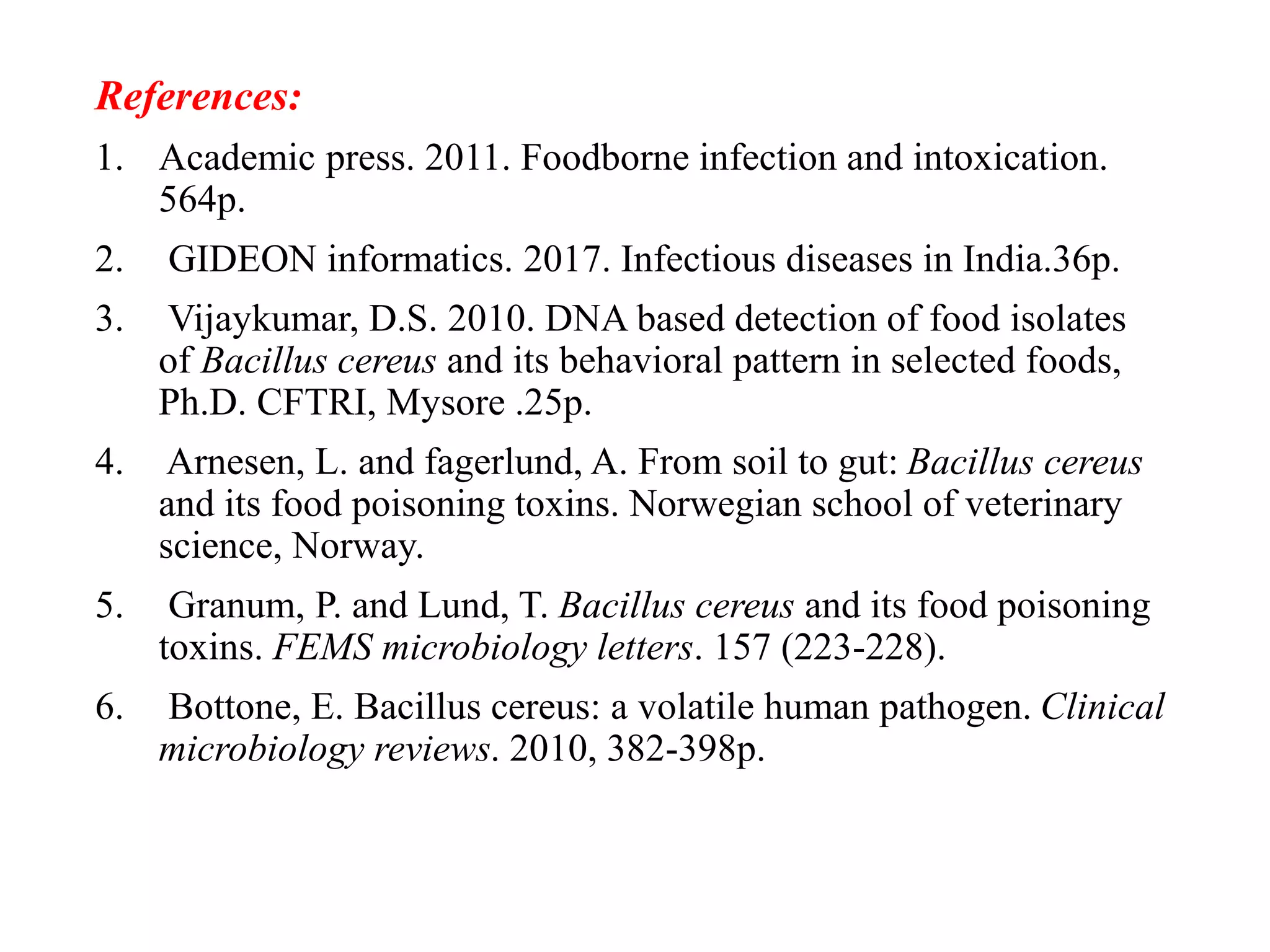 Bacillus cereus - contamination in food | PDF