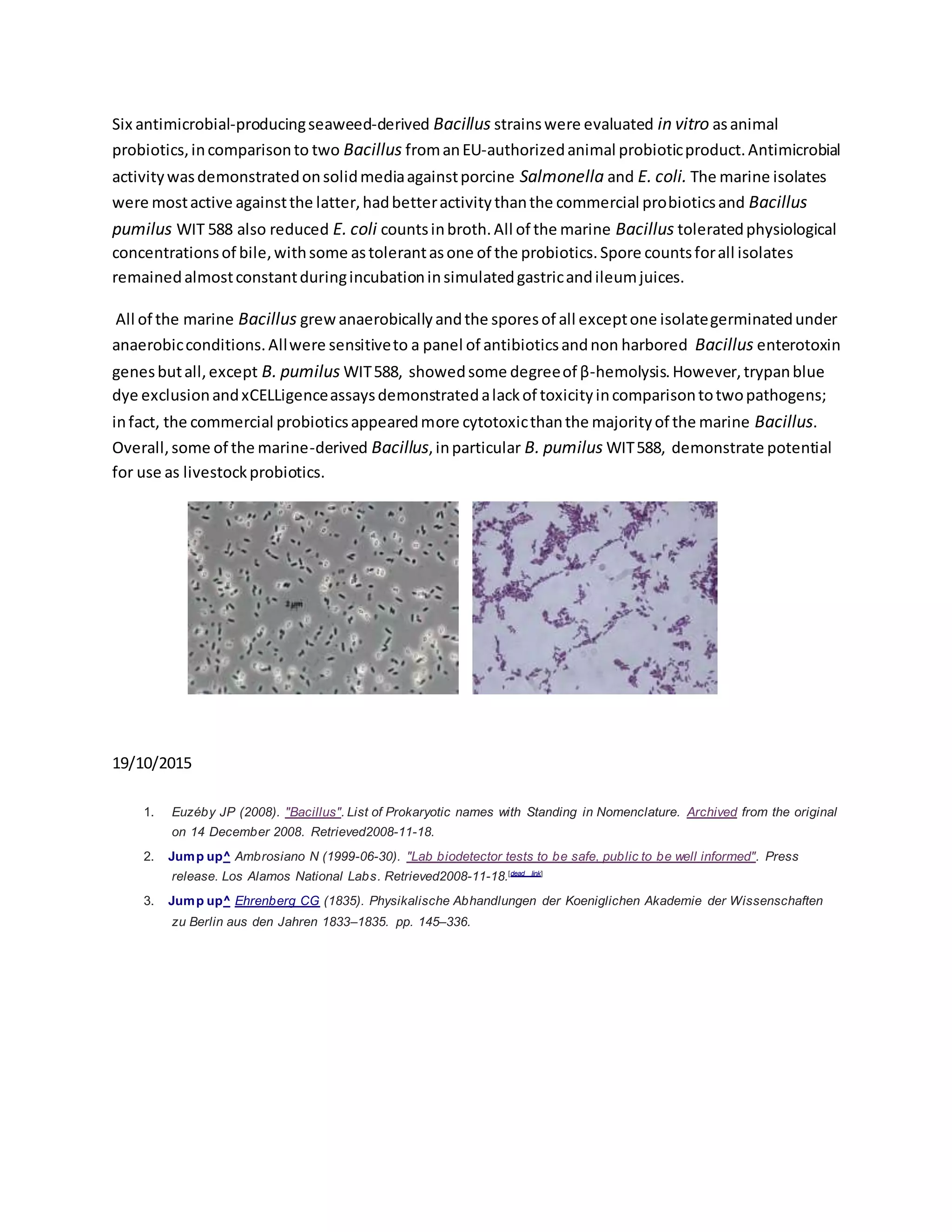 scientific classifiction of Bacillus pumilus | DOCX