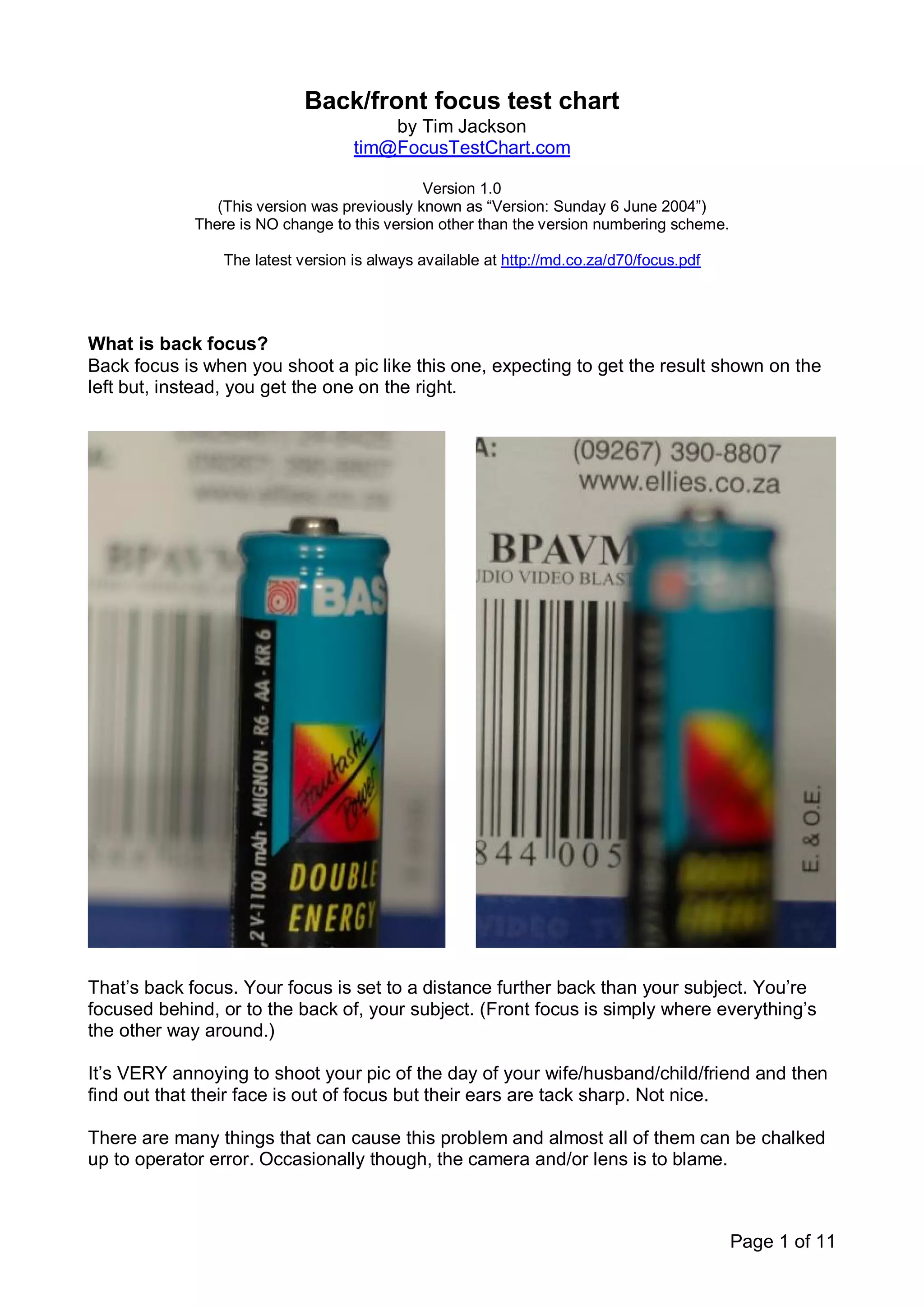 Back front focus test chart | PDF