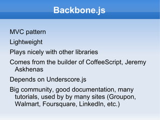Javascript frameworks: Backbone.js