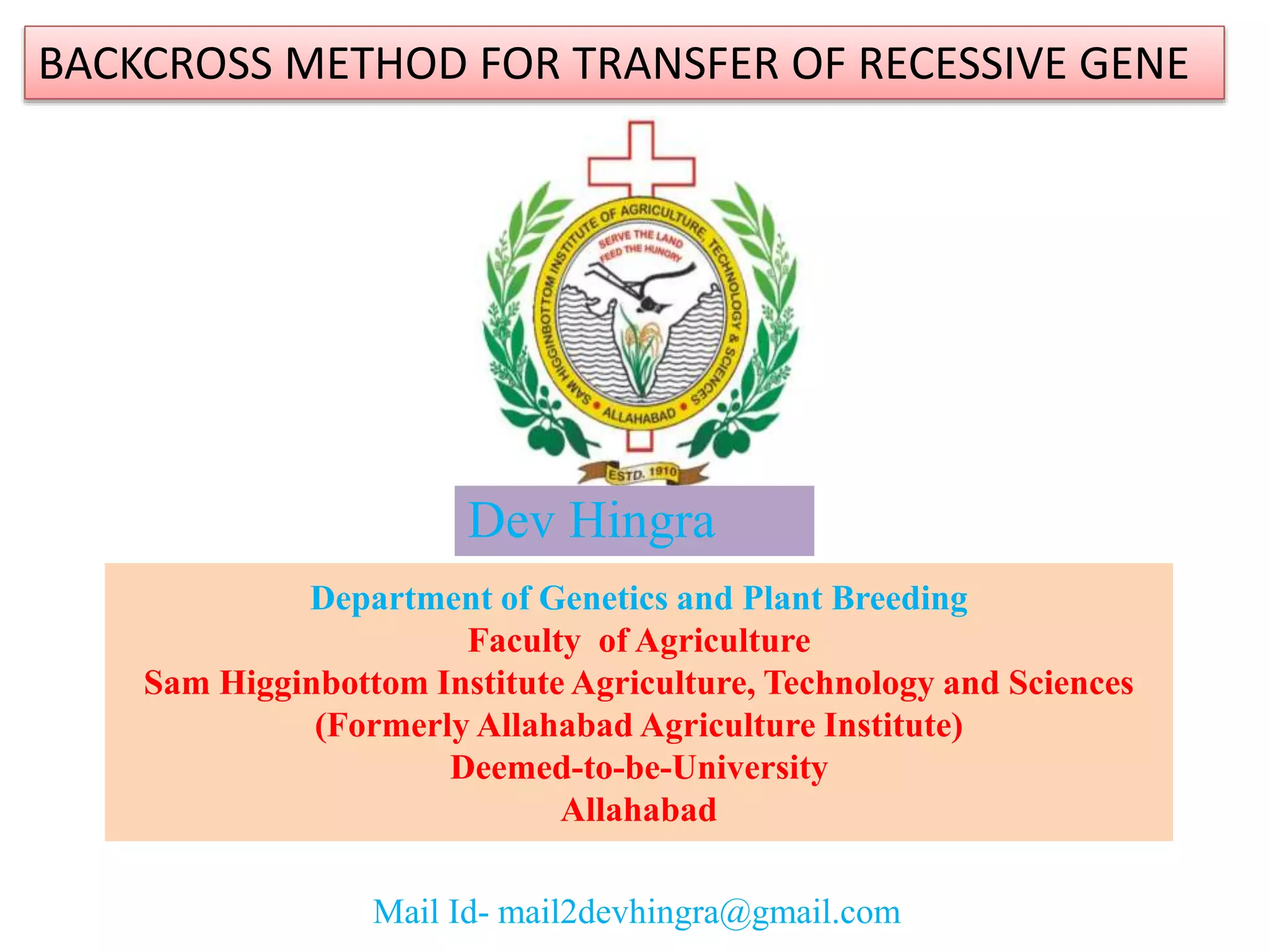 Back cross in recessive gene | PPTX