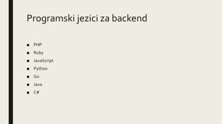 Backend, MVC, languages and frameworks for Backend | PPT