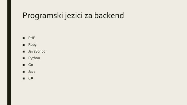 Backend, MVC, languages and frameworks for Backend | PPT