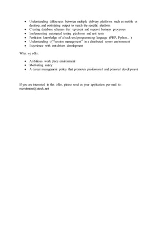 Back end developer | PDF