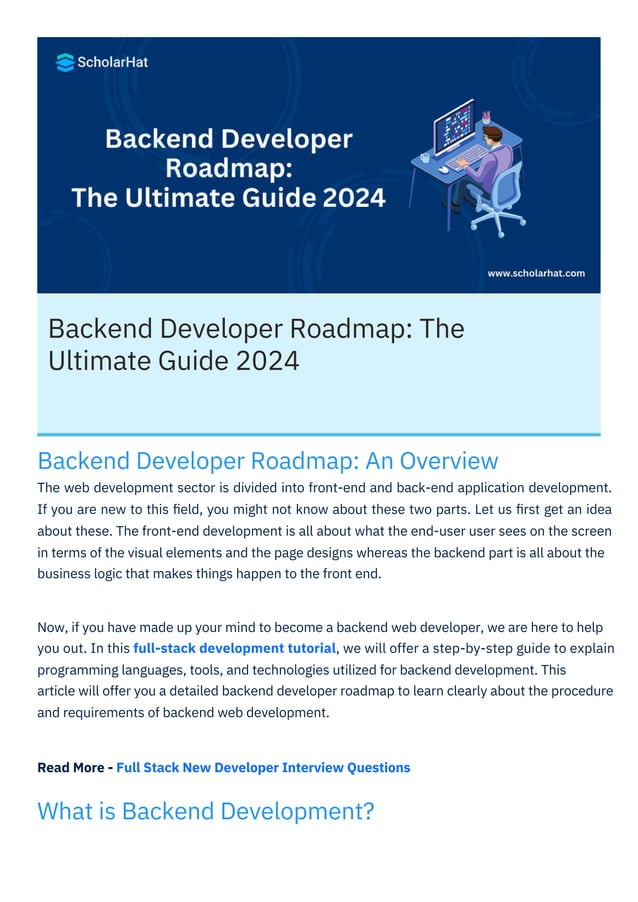 Backend Developer Roadmap PDF By ScholarHat | PDF