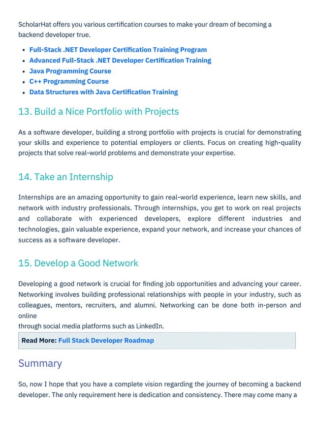 Backend Developer Roadmap PDF By ScholarHat | PDF