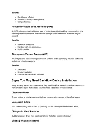 Comprehensive Guide to Backflow Device Installation for Water Safety | PDF