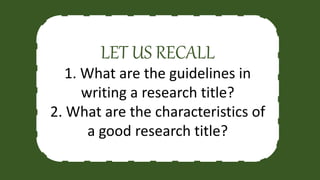 BACKGROUND OF THE STUDY IN RESEARCH SUBJECT | PPTX