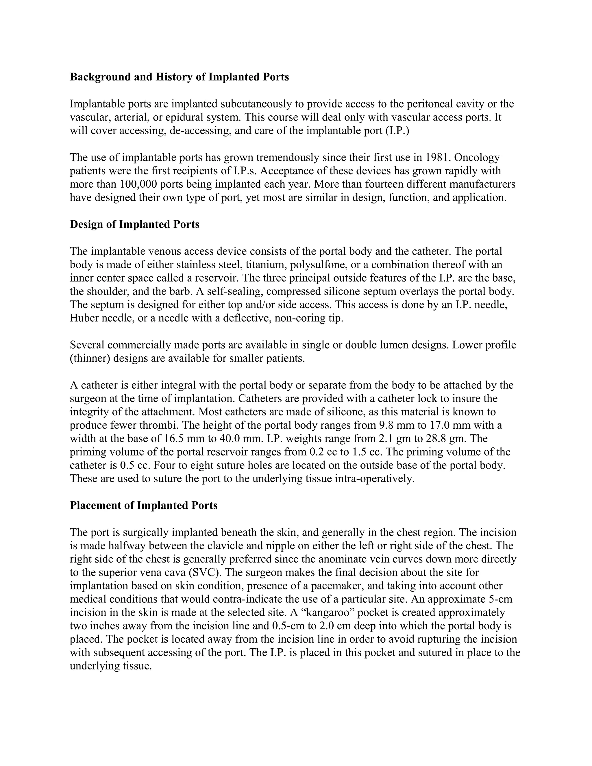 Background and history of implanted ports | DOC