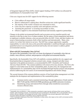 GEF Sustainable Cities Integrated Approach Pilot (IAP): A common ...