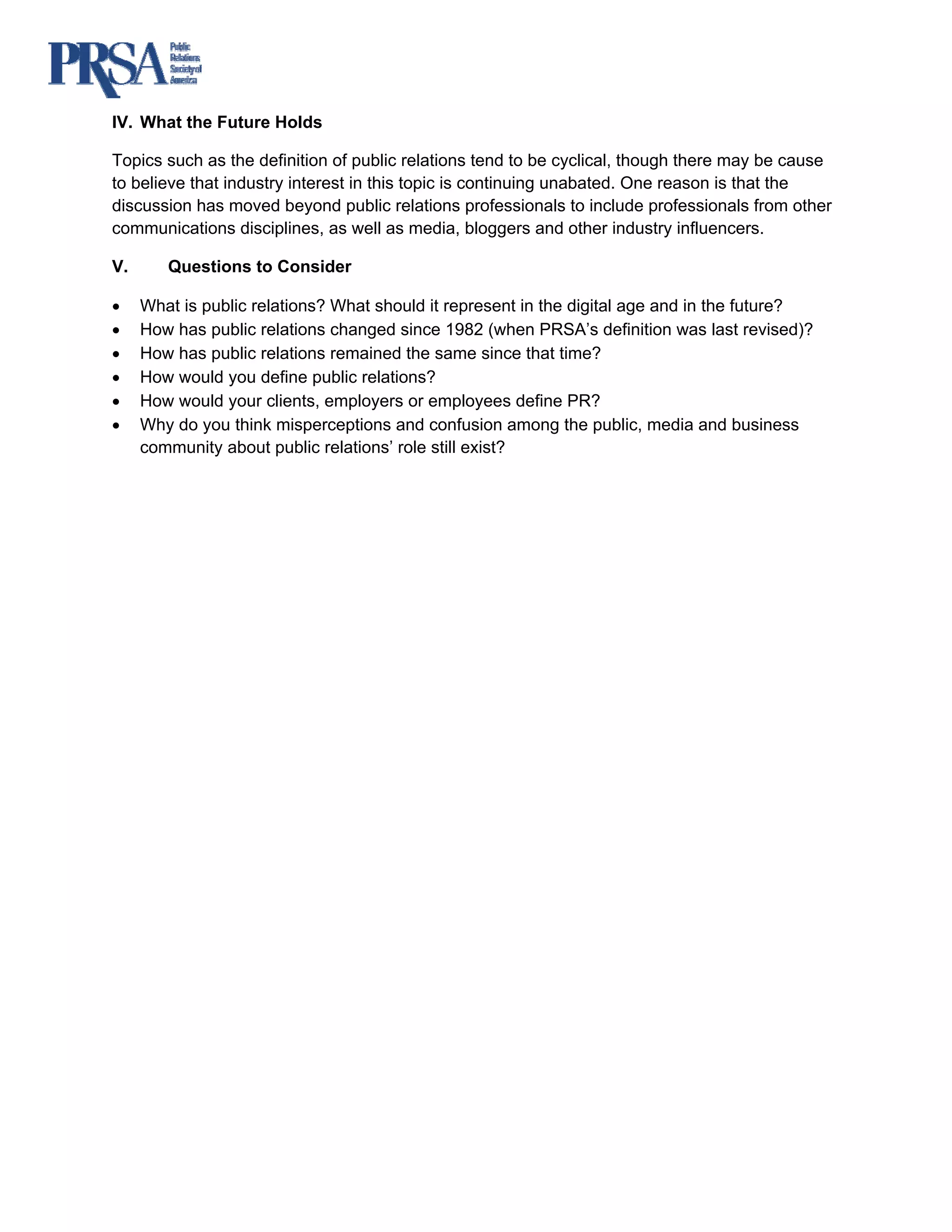 Backgrounder - Public Relations Defined Initiative | PDF