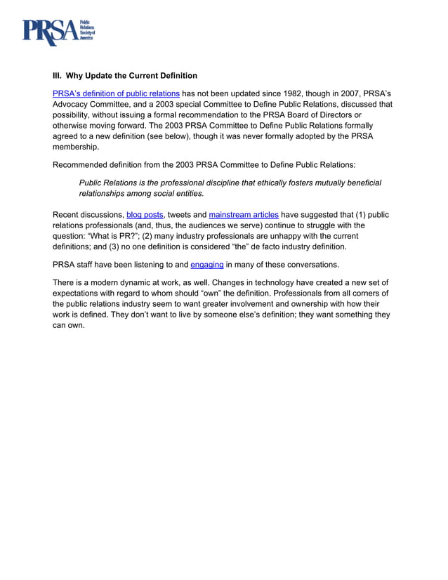Backgrounder — Public Relations Defined Initiative