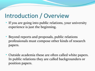 Backgrounders and position papers | PPT